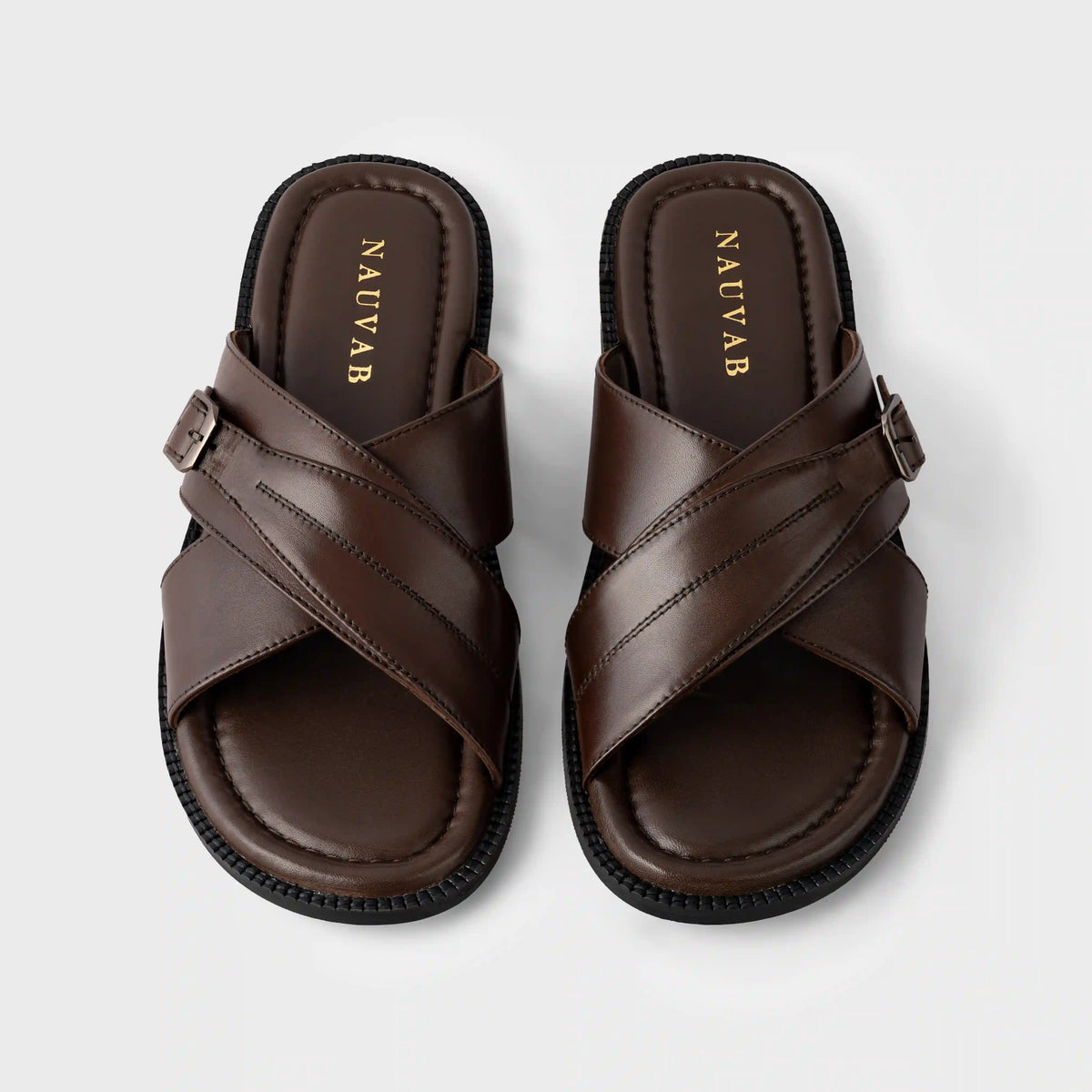 Cross Strap Slippers | Choco Brown Leather – Nauvab