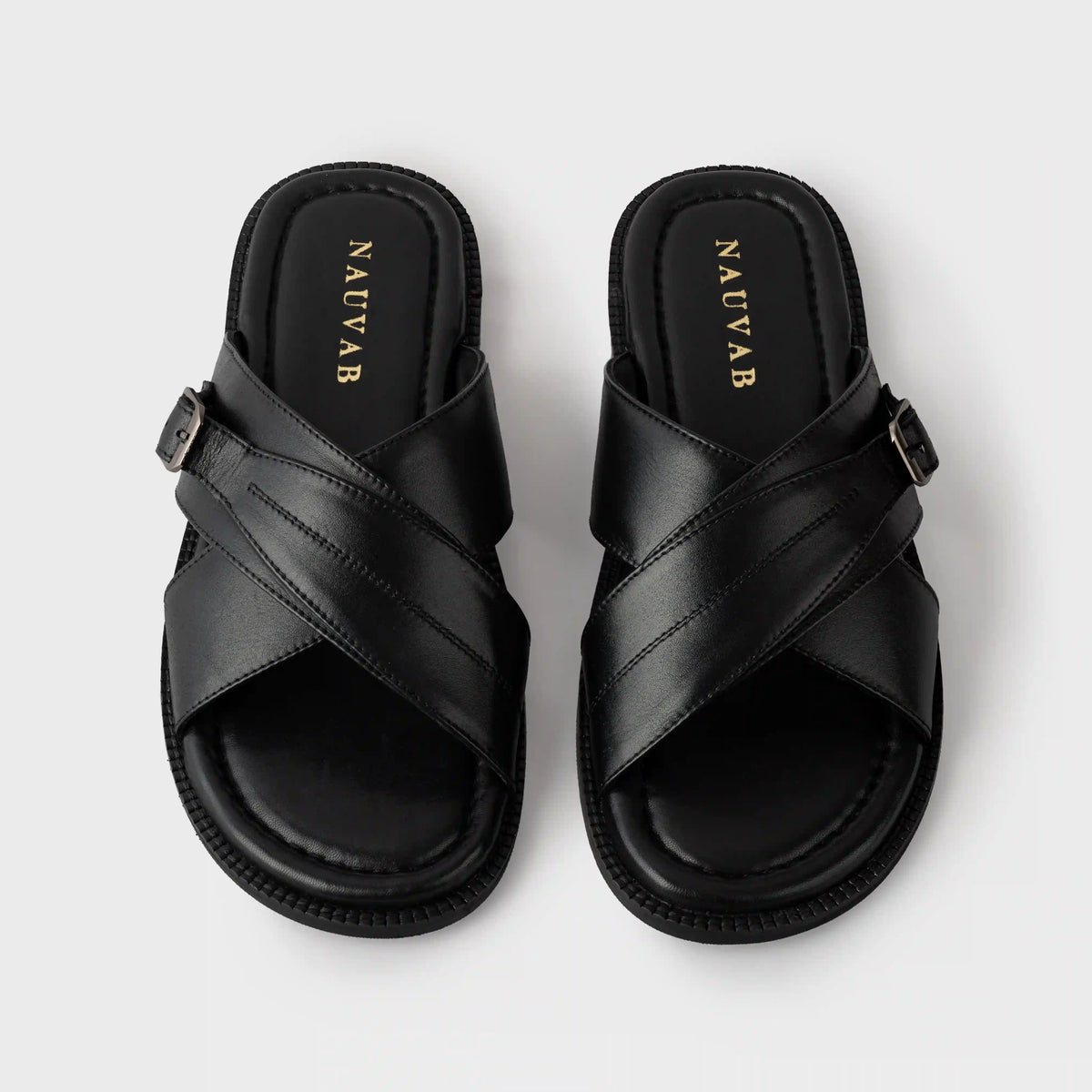Cross Strap Slippers | Black Leather – Nauvab