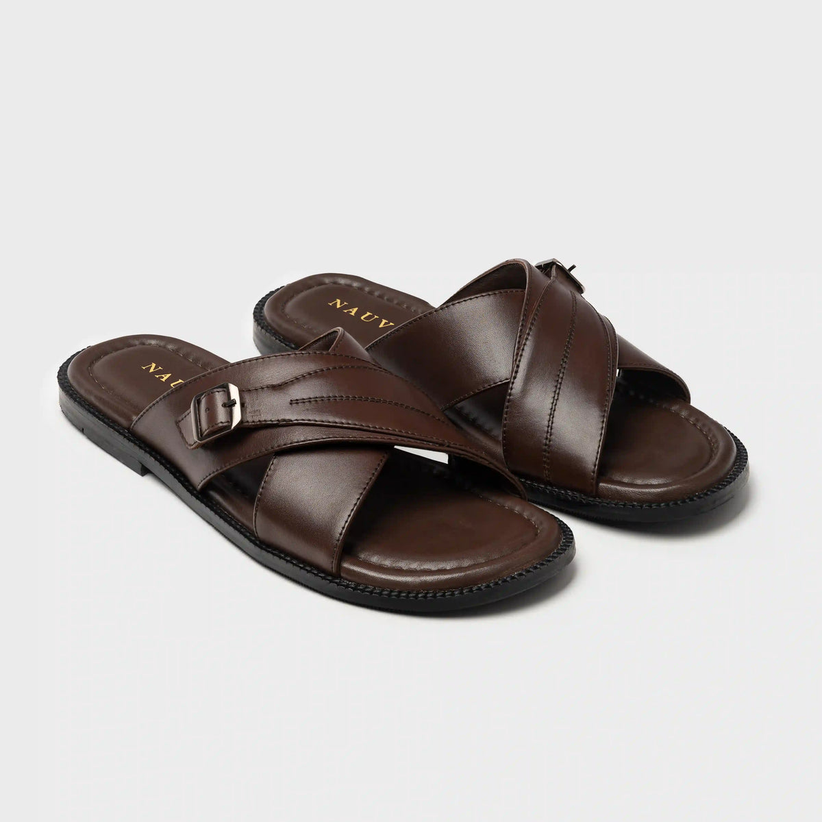 Cross Strap Slippers | Choco Brown Leather – Nauvab